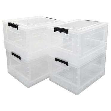 Qskely 4-Pack Foldable Clear Plastic Storage Crate with Handle, 30 L ...
