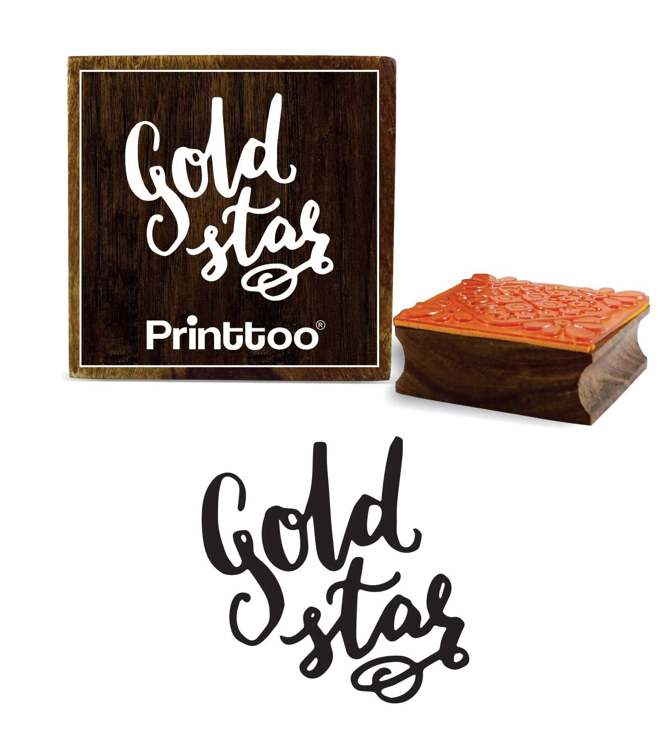 Printtoo Gold Star Word Design Diary Card Square Wooden Rubber Stamp ...