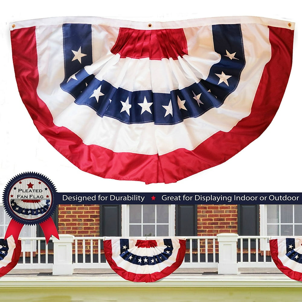 g128 us american pleated fan flag | 3x6 ft | embroidered 210d bunting ...