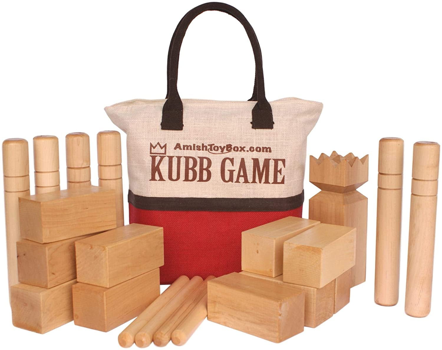 Amish-Made Deluxe Maple Hardwood Kubb Game with Clear Protective Finish ...