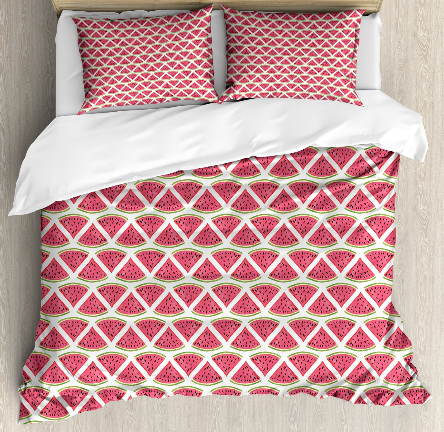 Watermelon Duvet Cover Set Queen Size, Exotic Fruit Pattern with Seeds ...
