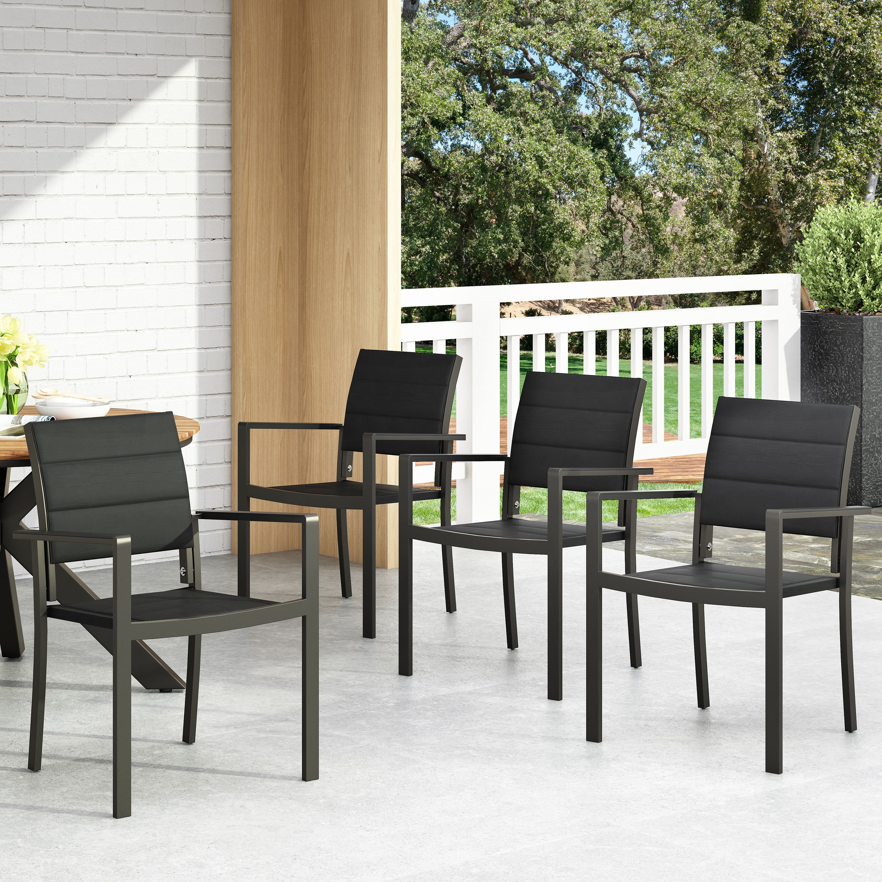 Dohney Mesh and Aluminum Outdoor Dining Chairs, Set of 4, Black ...
