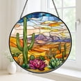 Cactus Desert Sunset Stained Glass Suncatcher, Window Hanging, Gift for ...