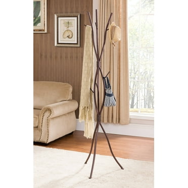 Chetwin White Wood 6 Hook Entryway Tree Coat & Hat Rack Organizer ...