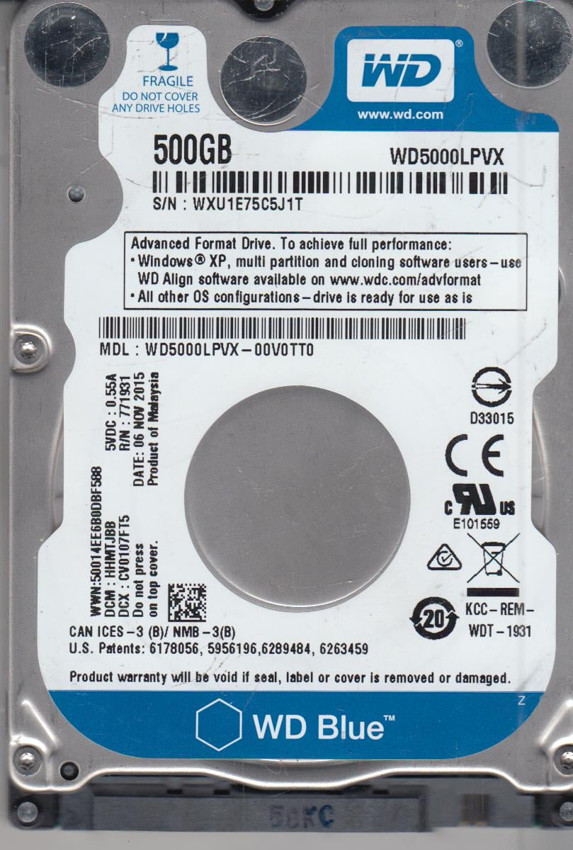 WD5000LPVX-00V0TT0, DCM HHMTJBB, Western Digital 500GB SATA 2.5 Hard ...
