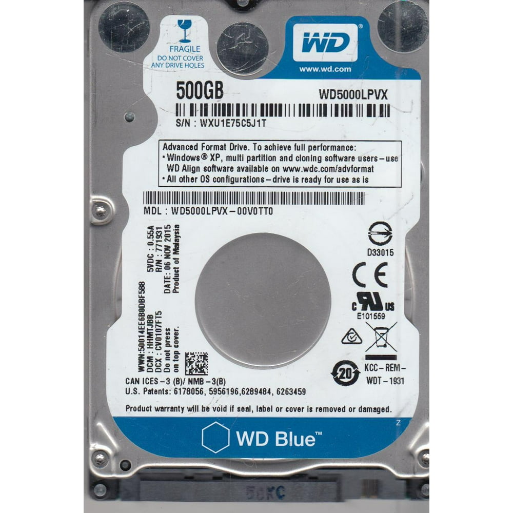 WD5000LPVX-00V0TT0, DCM HHMTJBB, Western Digital 500GB SATA 2.5 Hard ...