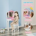 JOYMOR Kids Vanity Set: Princess Makeup Table, Chair, Large Drawer, Tri ...