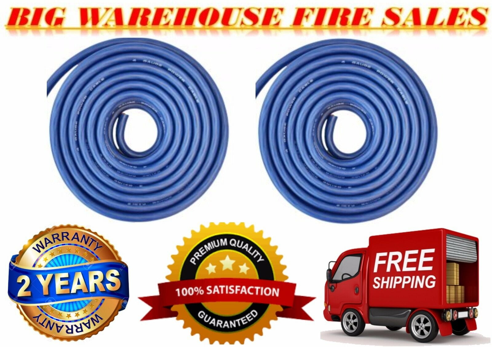 2) 4 Gauge Wire Blue Amplifier Power/Ground 4 Ga Amp Wire 25 Feet Cable ...