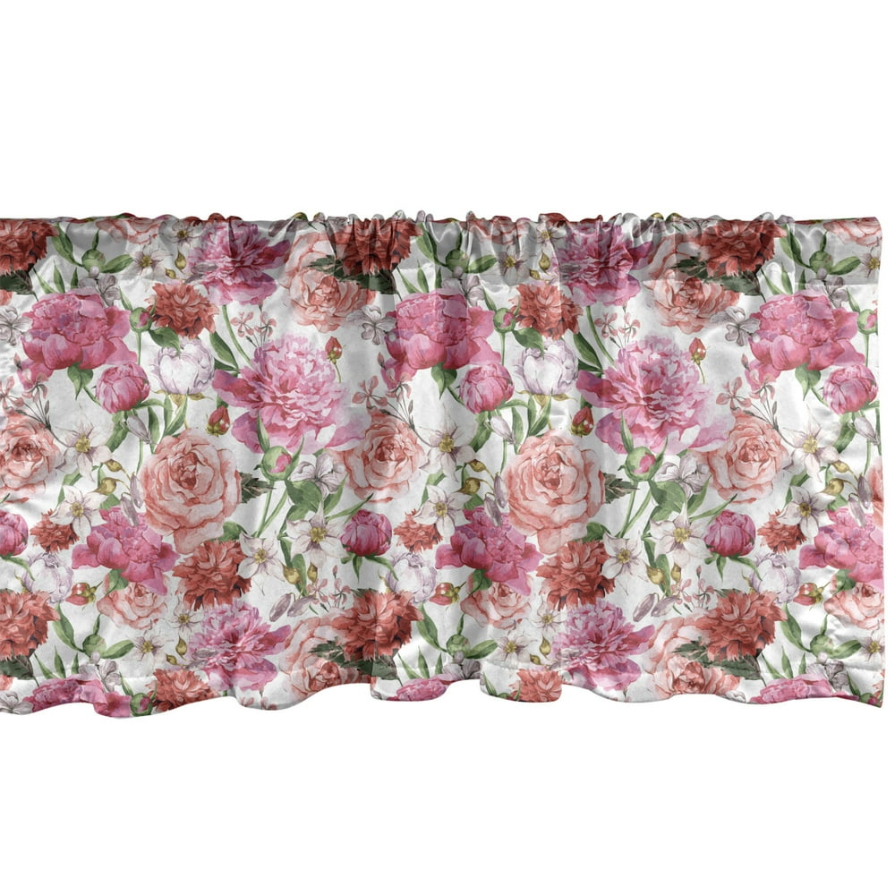 Shabby Flora Window Valance Summer Spring Garden Flowers With Leaves