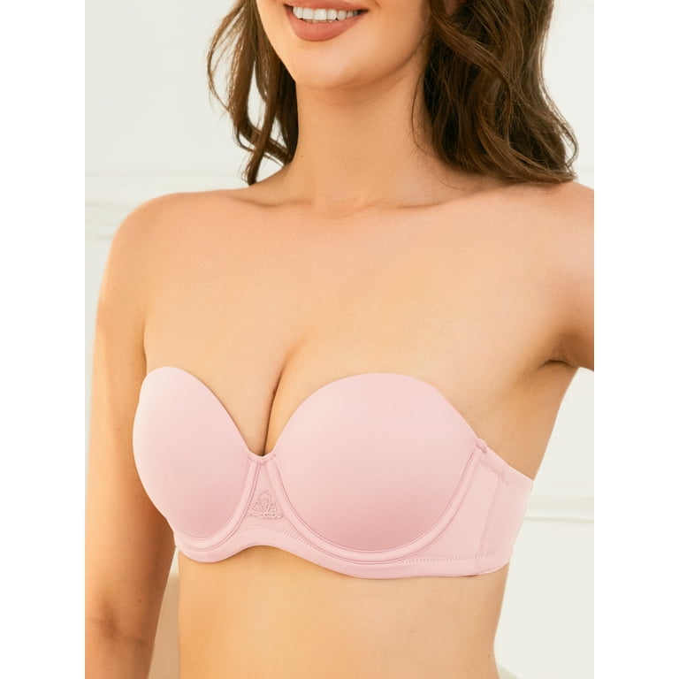 Deyllo Women s Push Up Strapless Bras Full Cup Plus Size Underwire Support Padded Seamless T Shirt Bra Light Pink 36D