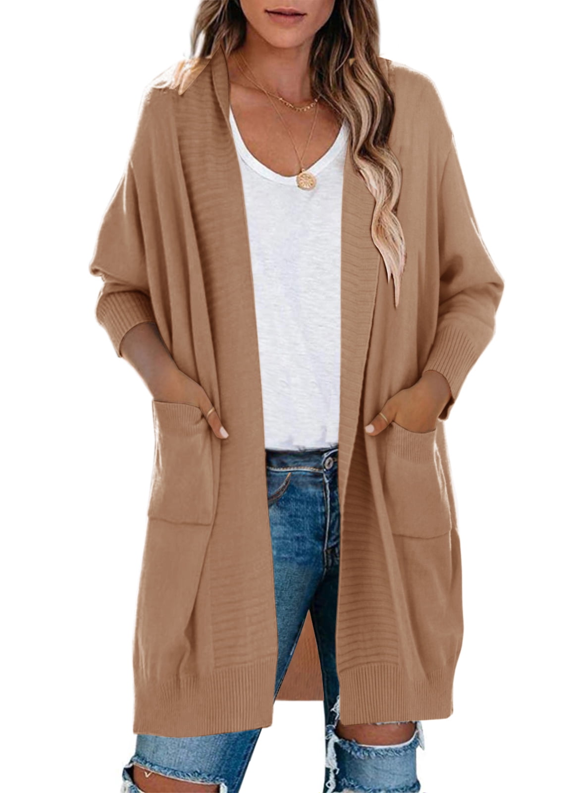 MURMUREY Womens Open Front Chunky Knit Cardigan Long Sleeve Sweater ...