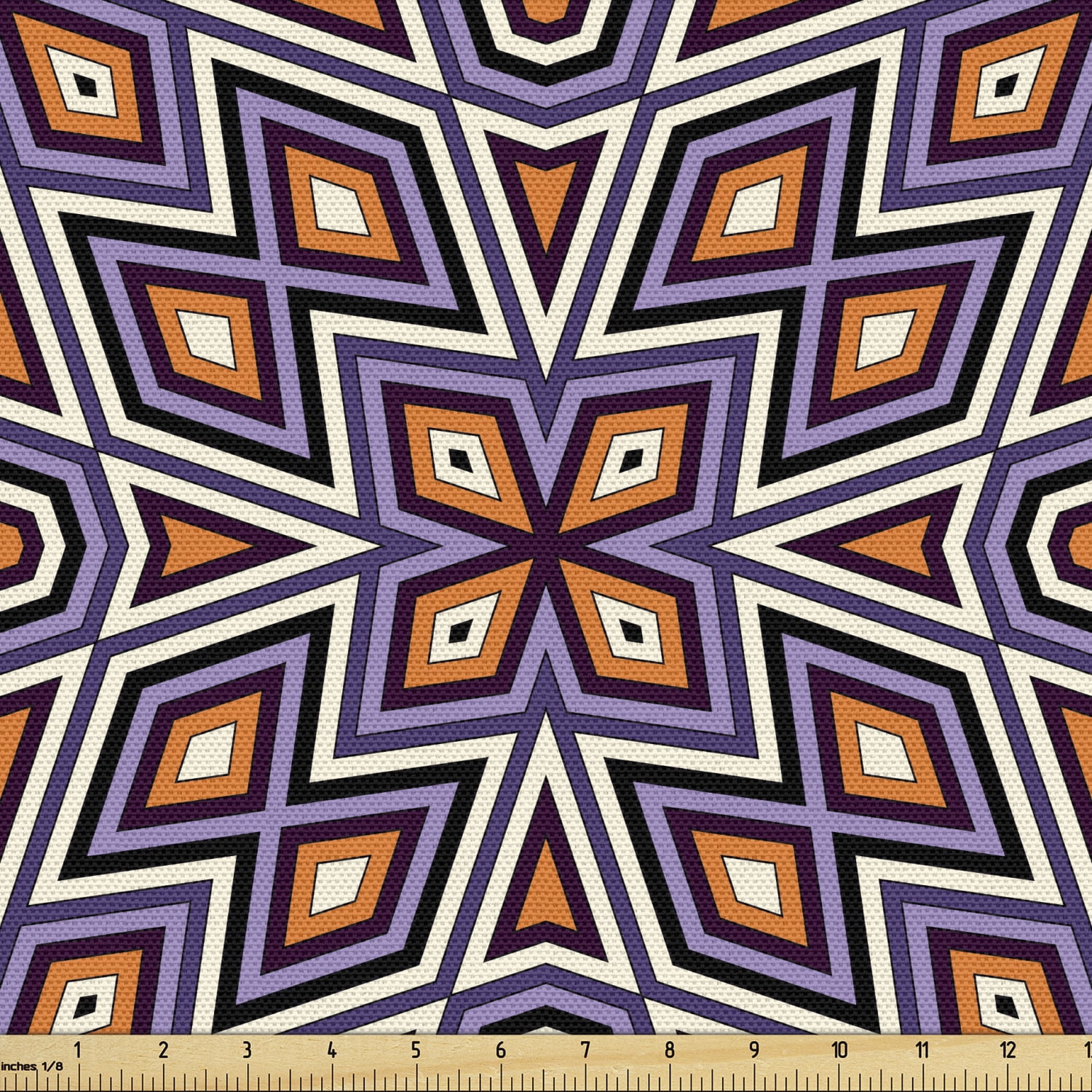 Geometric Fabric by the Yard, Retro Mesh Composition with Triangles and ...