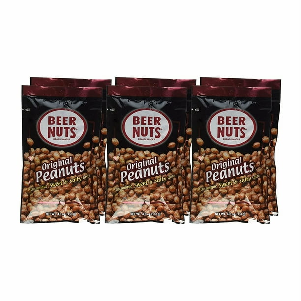 BEER NUTS Original Peanuts - 4oz Single Serve Bags (Pack of 6), Sweet ...