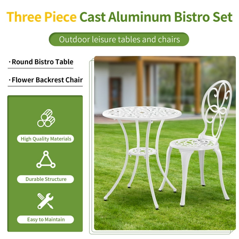 White Metal Bistro Set Of 1 Table And 2 Chairs Walmart Outdoor