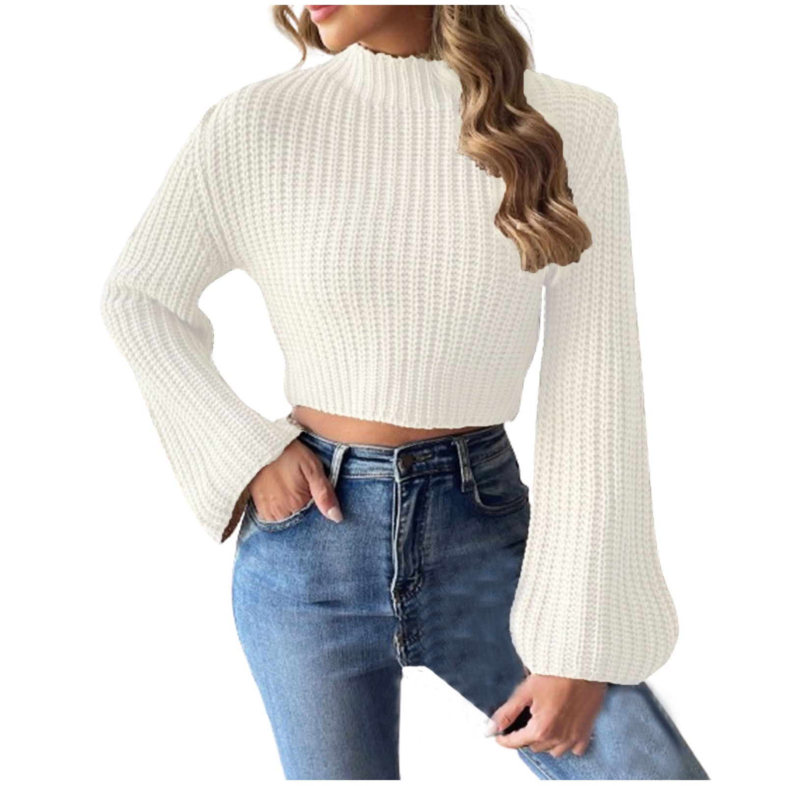 Click here for Yuyuzo Womens Cropped Sweater High Neck Long Sleev... prices