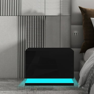 Hommpa Modern LED Nightstand Set of 2 Adjustable 3 Color LED Light 2 ...