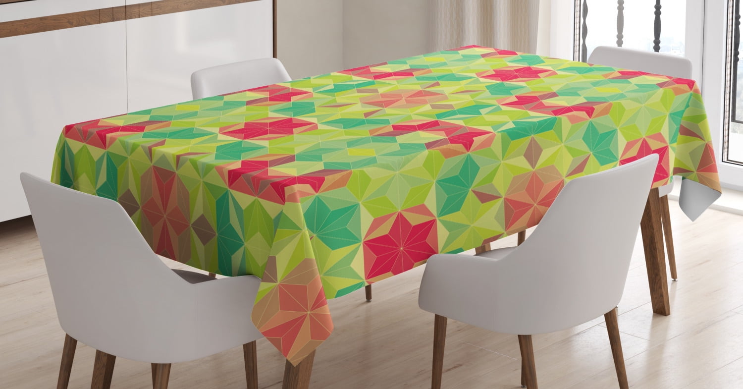 Abstract Tablecloth, Fractal Mosaic Diagonal Digital Cubes Hexagon ...