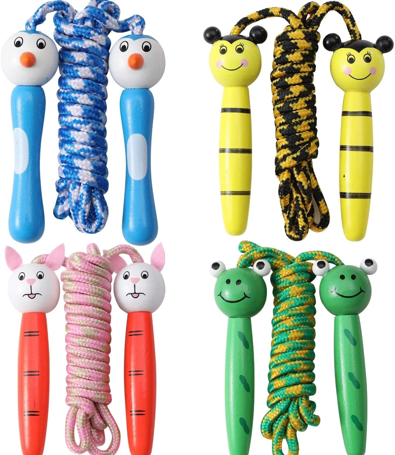4 Pack Jump Ropes with Wood Handles for Kids - Animal Face Characters ...