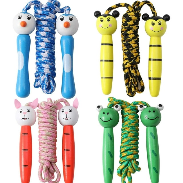 4 Pack Jump Ropes with Wood Handles for Kids - Animal Face Characters ...