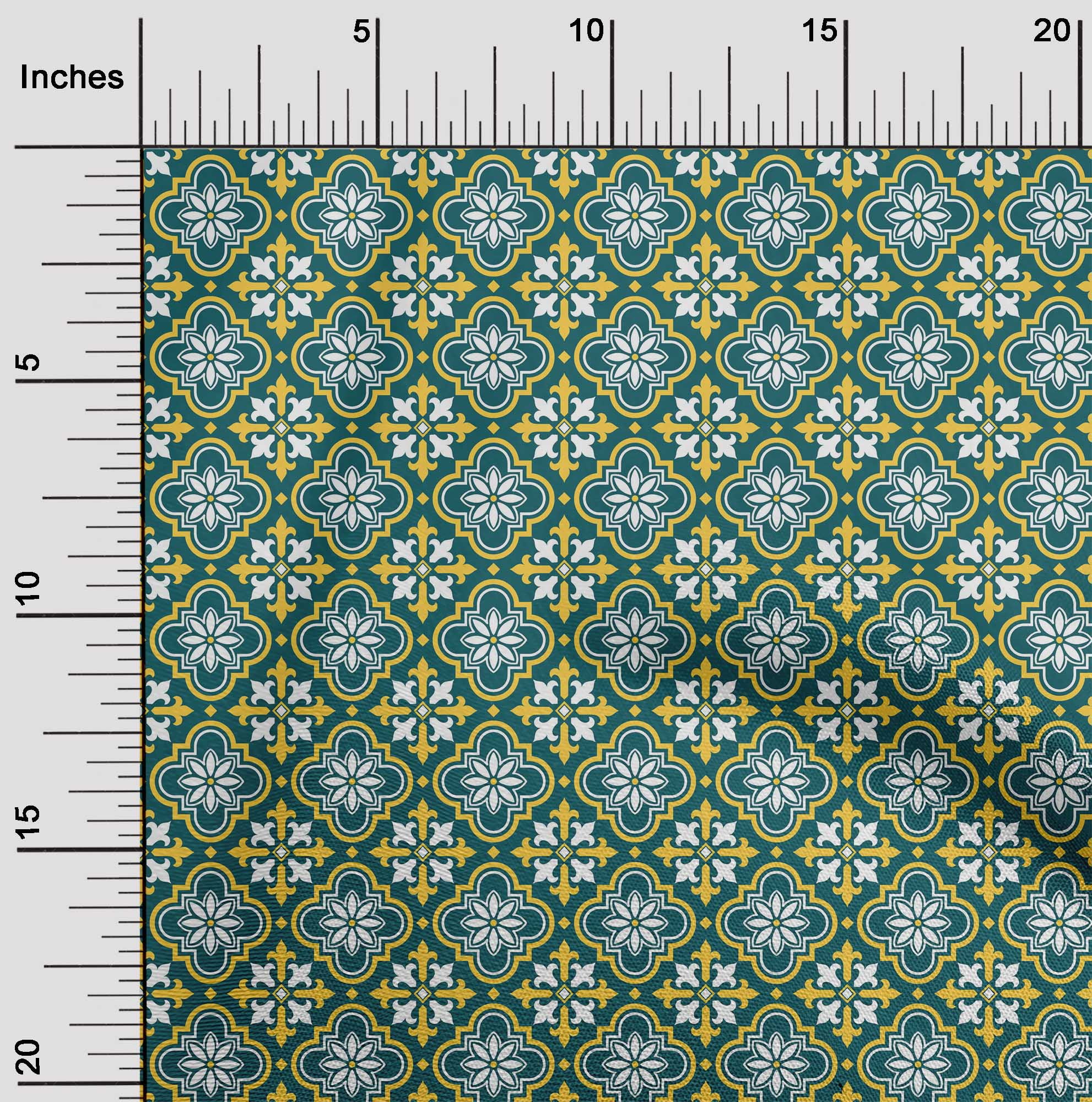 oneOone Silk Tabby Teal Green Fabric Floral & Tiles Moroccan Sewing ...