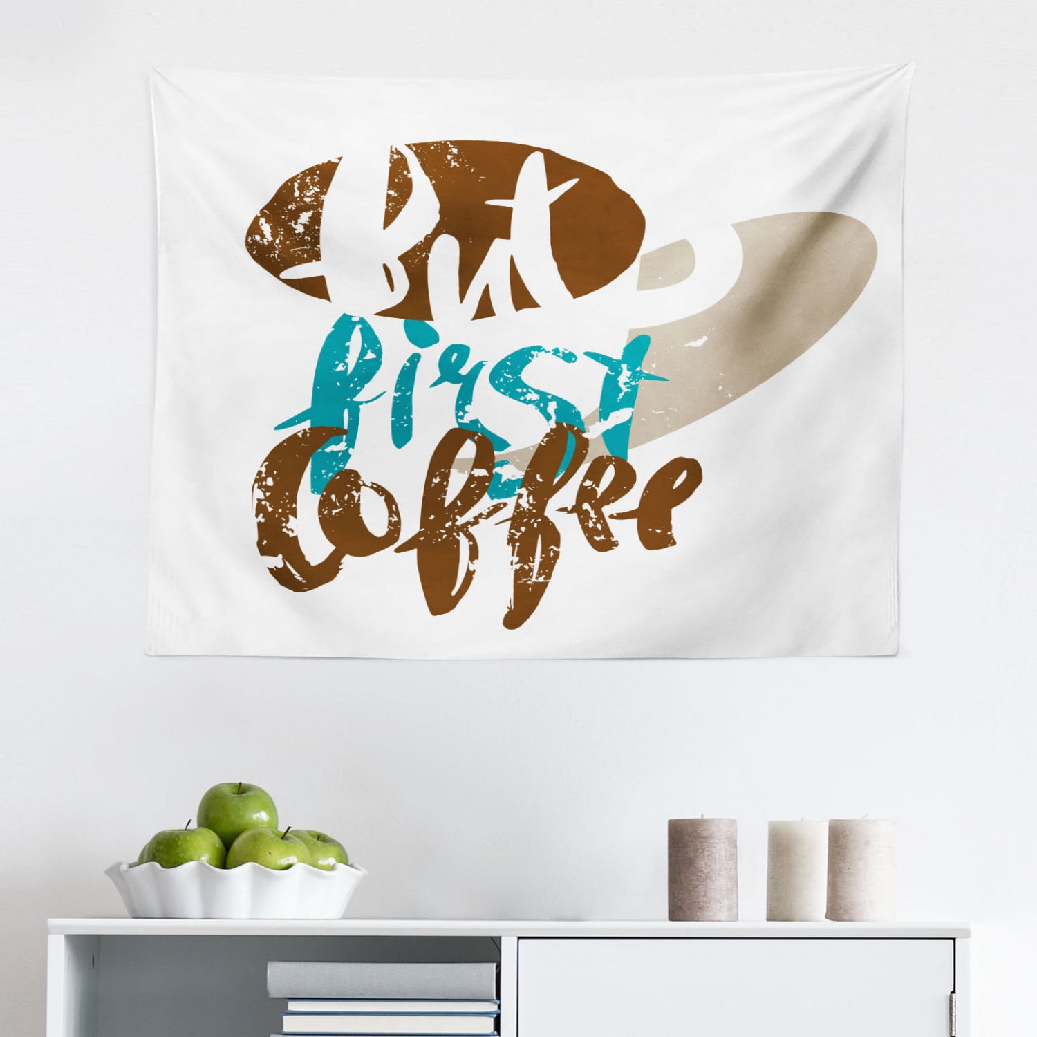 But First Coffee Tapestry, Simplistic Coffee Cup with a Text on it ...
