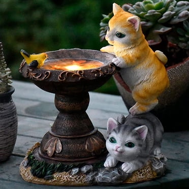 Garden Solar Lights with Metal Cat Crackle Glass, Outdoor Cat Solar ...