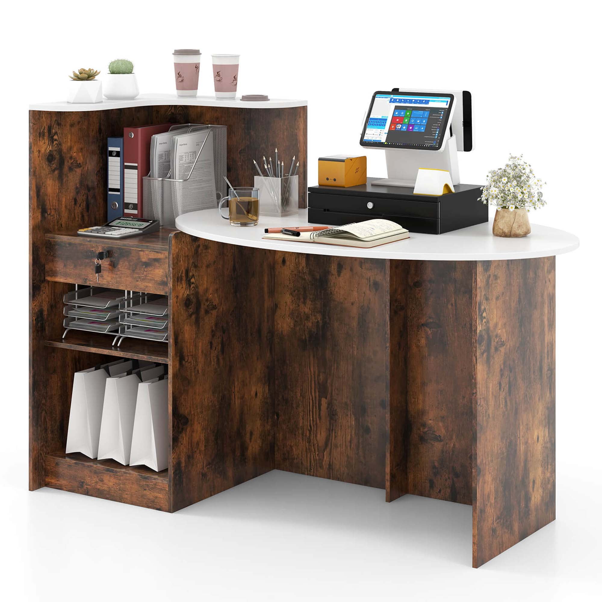 Click here for Costway Reception Desk With Lockable Drawer & Adju... prices