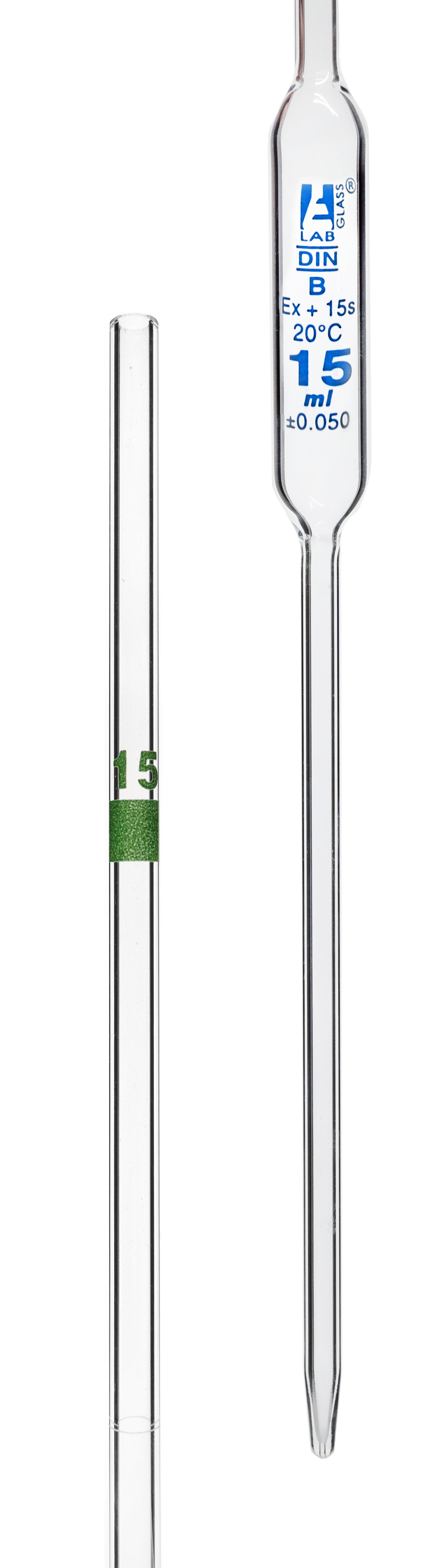 Pipette, 15ml - Class B - Tolerance: 0.050 ml - Color Code, Green ...