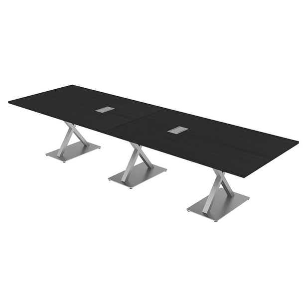 12 Ft Rectangular Modular Conference Table With X Bases Power And Data ...