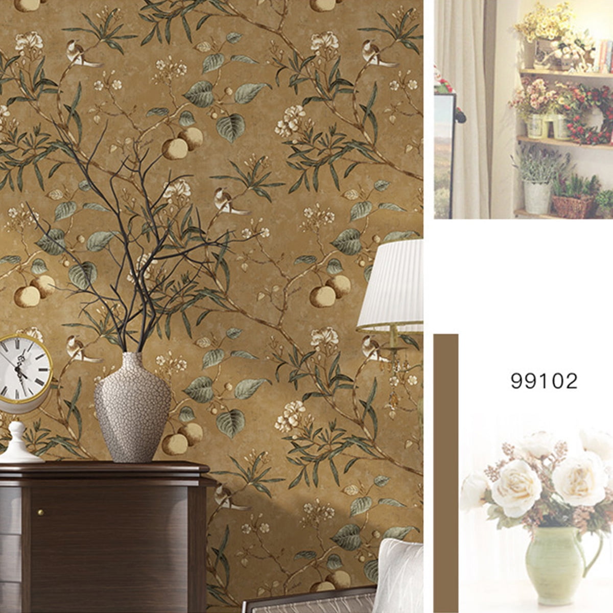 Wallpaper Paper, 20.8" x 32' Feet Modern Flower&Bird Waterproof ...