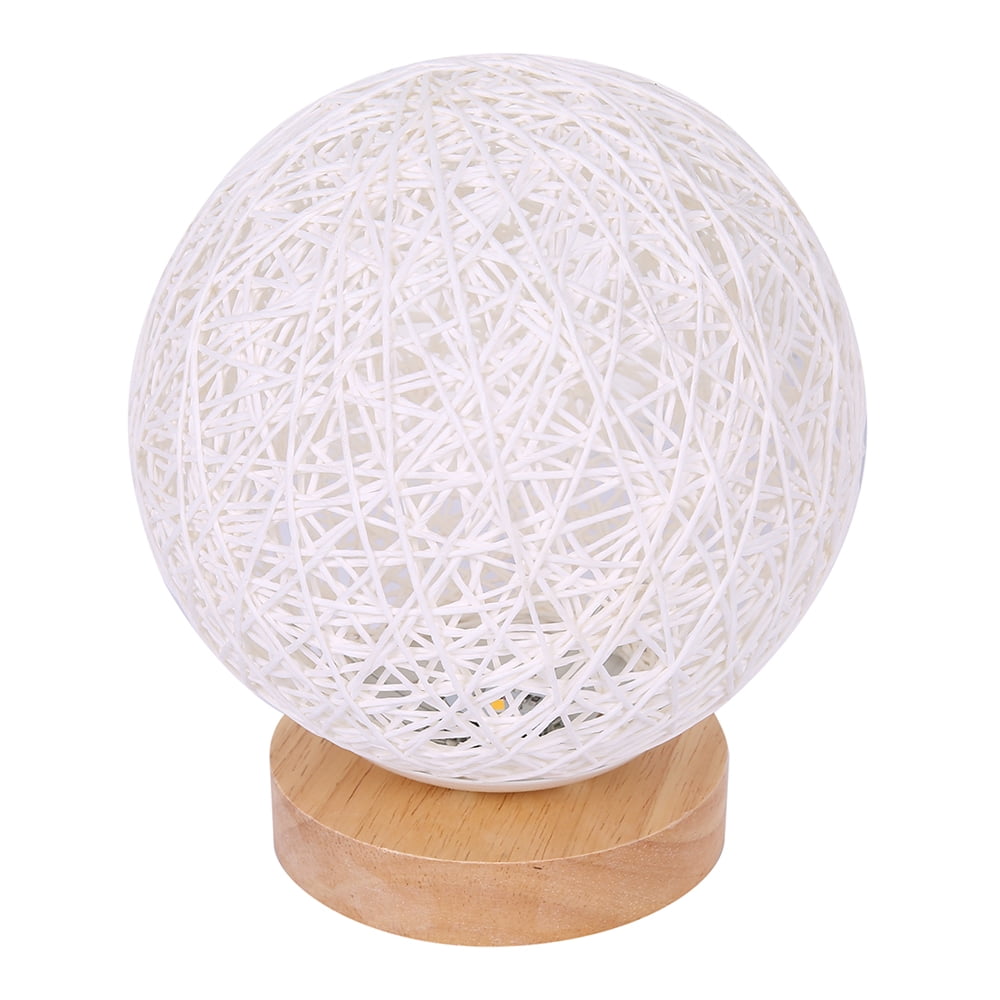 Tzgsonp LED Table Lamp Wood Table Ball Light with USB Charged Rattan ...