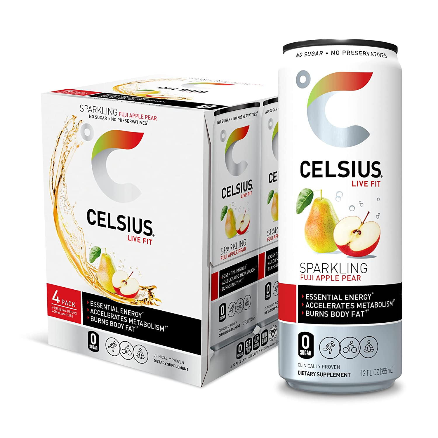 CELSIUS Sparkling Fuji Apple Pear, Functional Essential Energy Drink 12 ...
