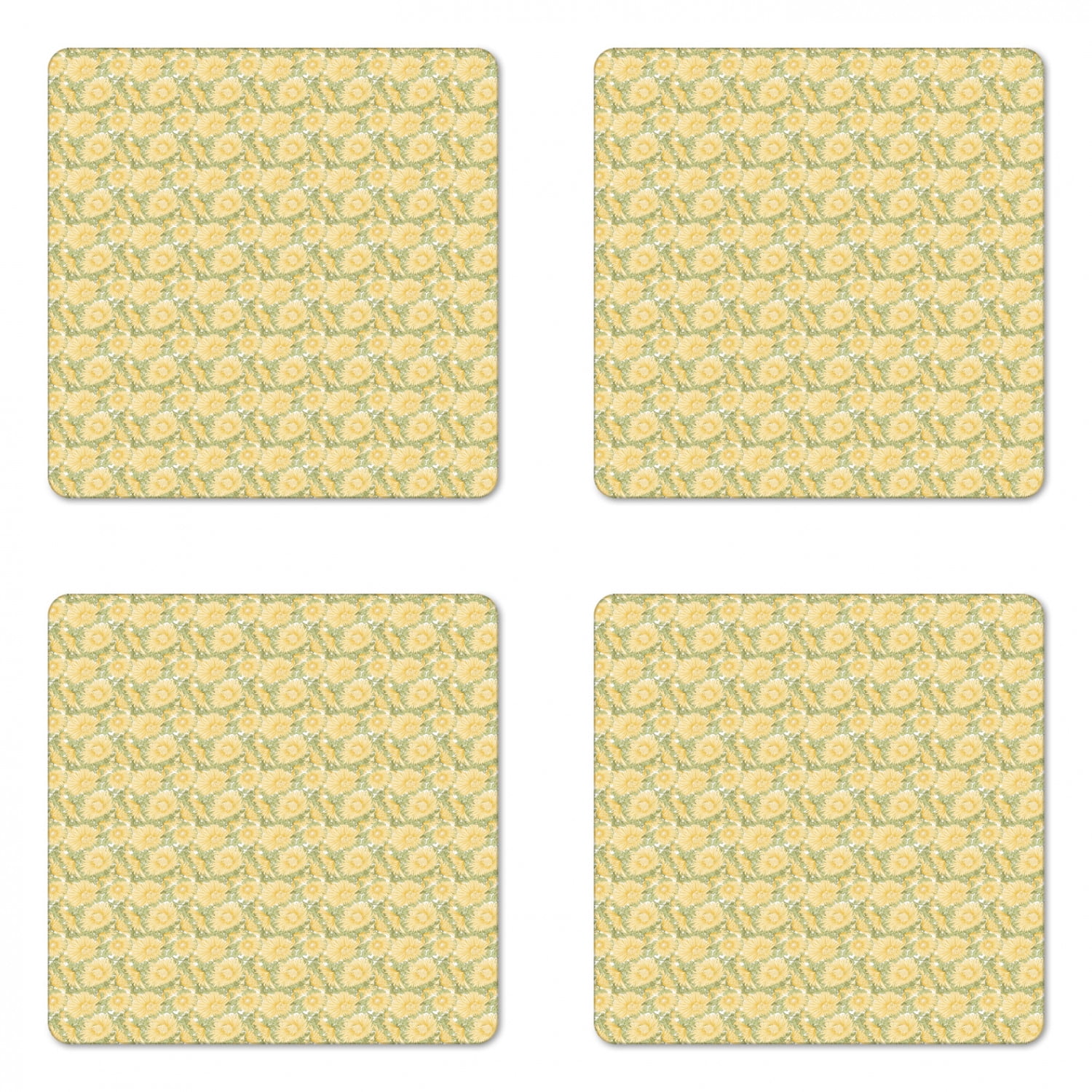 Japanese Coaster Set of 4, Eastern Nature Floral Pattern with ...