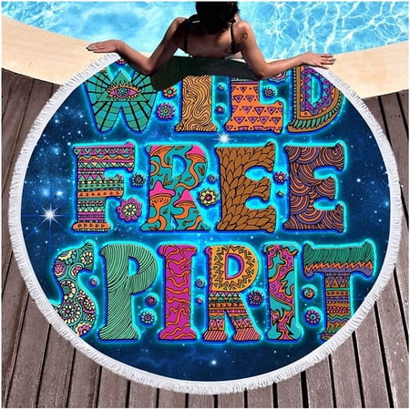 Beach Towel Round Beach Towel Wild Free Spirit Letters Bath Shower ...