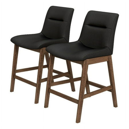 Helena Mid Century Modern Black Leather Counter Stool (Set of 2 ...