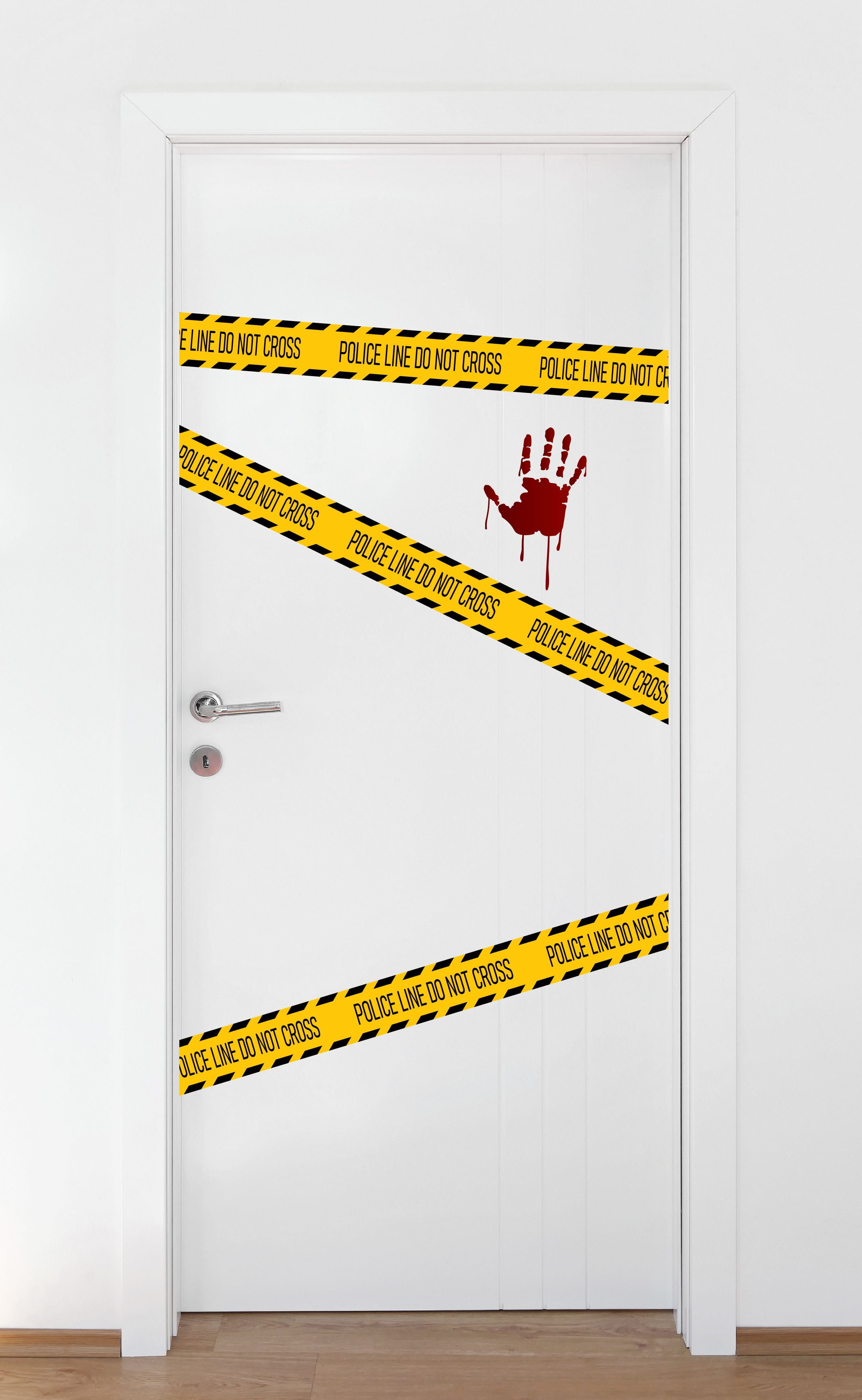Signs Wall Decal Vibrant Bloody Handprint with Crime Scene Yellow Tape ...
