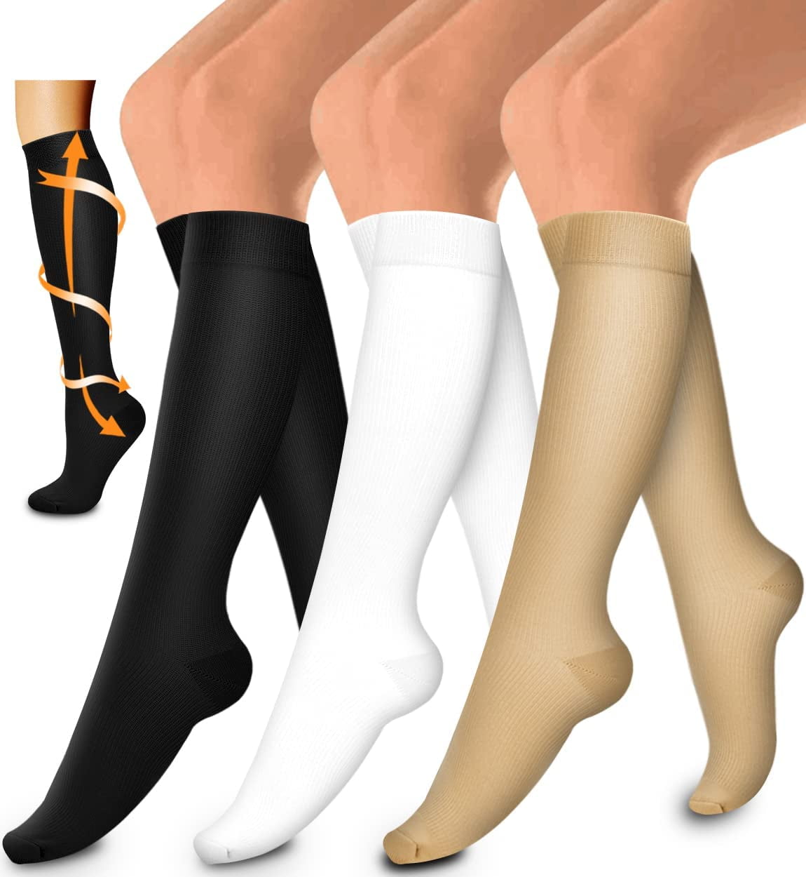 3 Pairs Compression Socks for Women & Men Circulation 15-20 mmHg is ...
