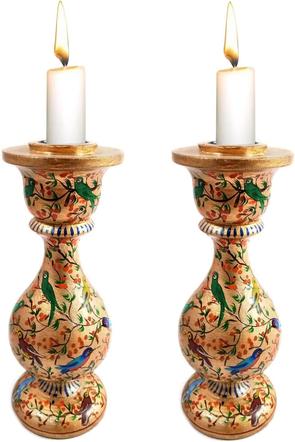 India Meets India Wooden Candle Holder Candlestick Holder Set of 2 ...