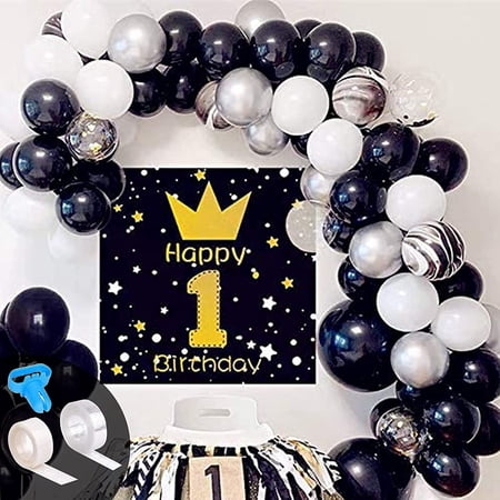 Balloon Garlan Kit, 134 pcs Black Gol Metallic White Latex Balloons ...