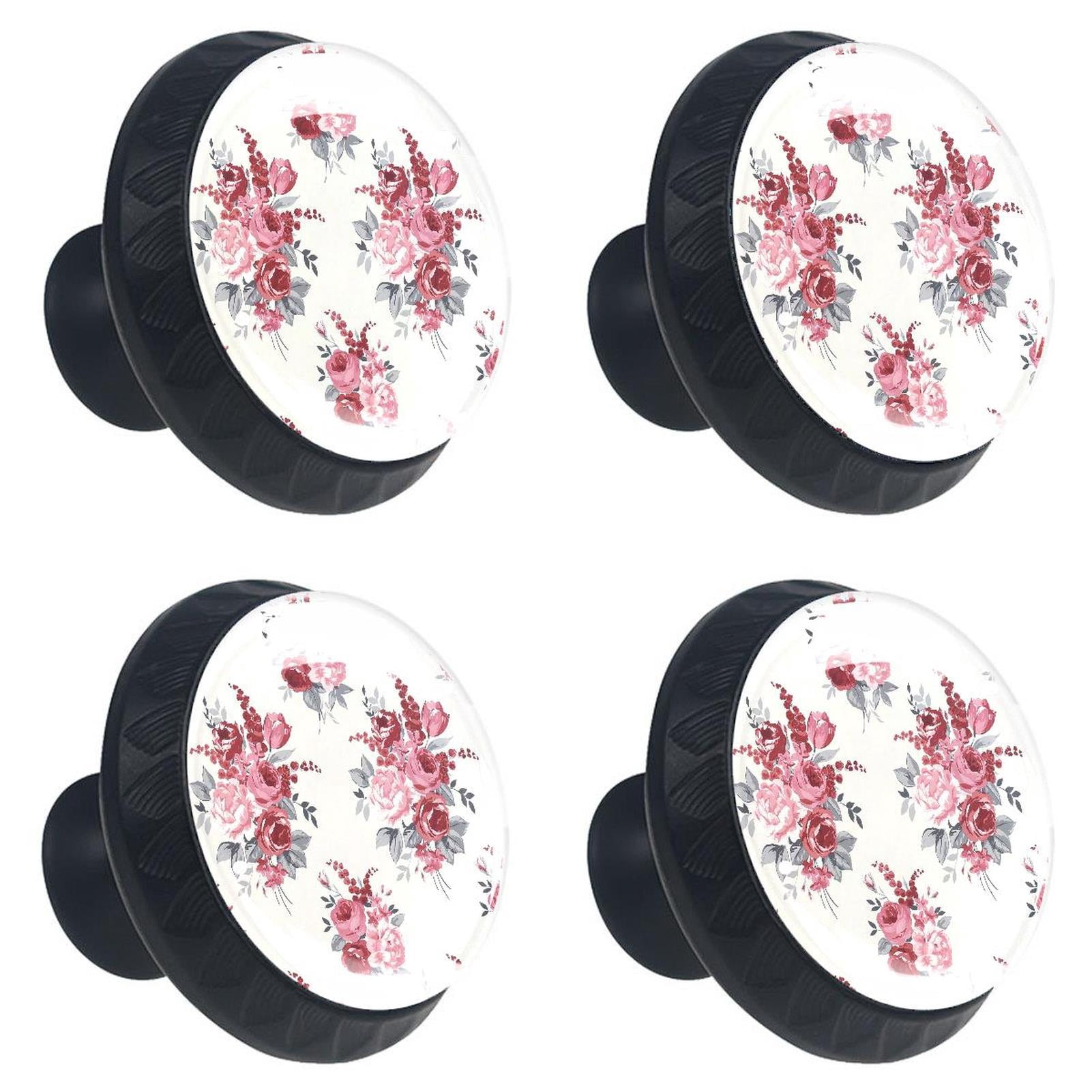 4 Pcs Chiswick Cranberry Floral Knobs for Kitchen Cabinet Cupboard ...