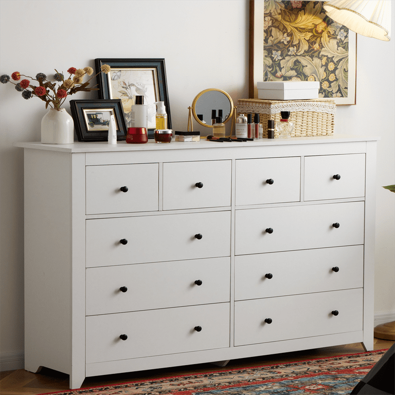 EnHomee White Dresser for Bedroom with 10 Drawers Modern Wood Dressers Chests of Drawers Wide Dresser for Adults