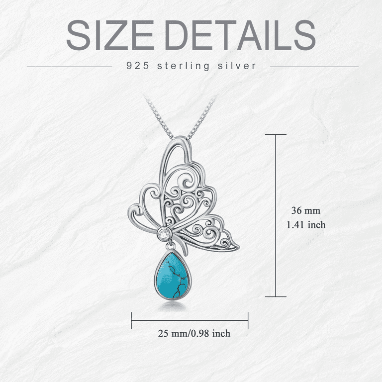 AOBOCO Butterfly Necklace for Women Sterling Silver Butterfly Pendant with Natural Turquoise Christmas Birthday Jewelry Gifts for Women Mom Nana