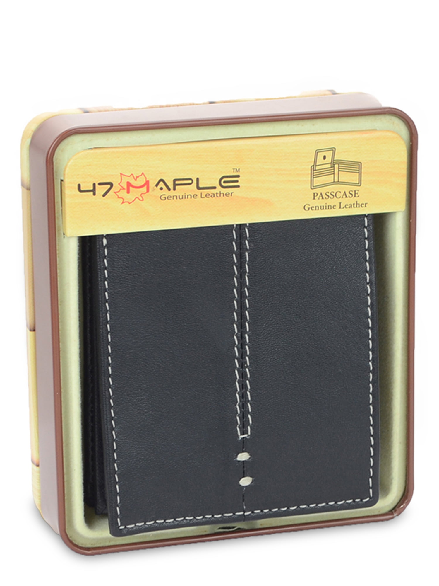 47 Maple Men's Center Stitch Design Genine Black Leather RFID Fixed ...