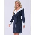 DARING DIVA Fluffy Hooded Bathrobe Plush Long Spa Robe 2XL Navy Blue ...
