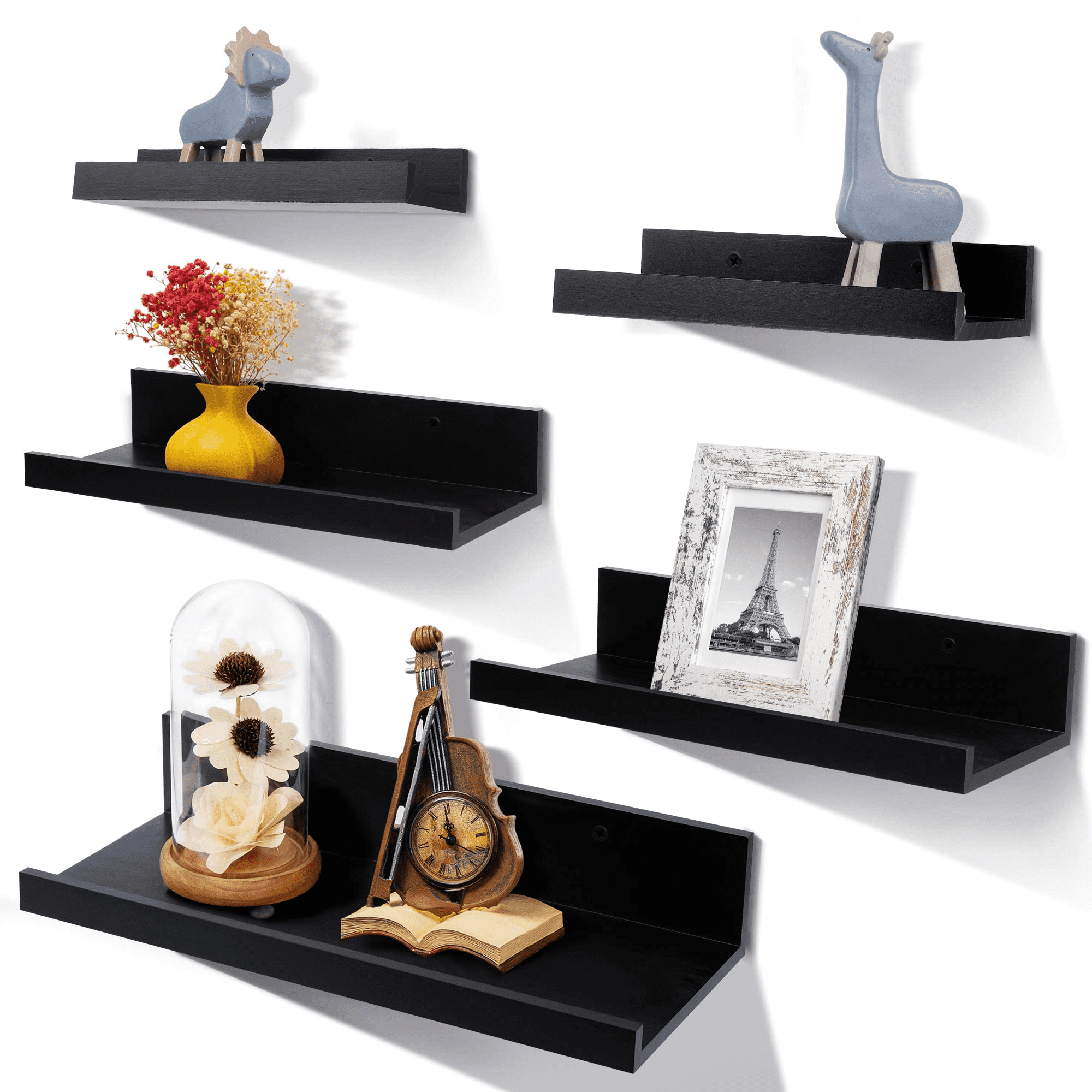 Floating Shelves, Upsimples Home Wood Shelf Wall Mounted, Set of 5 ...