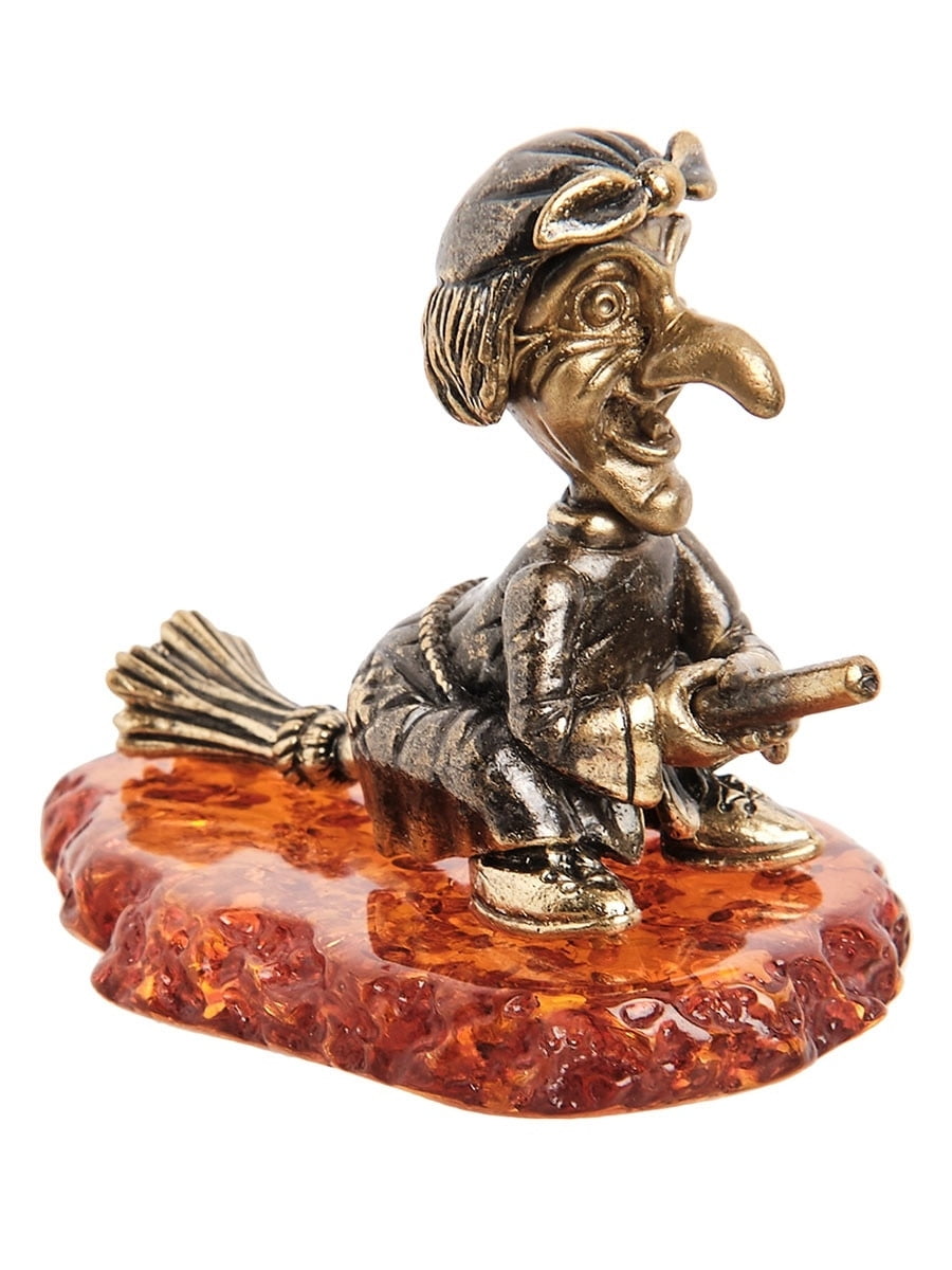 Collectible Figurine Baba Yaga Brass & Amber Figurine for Decor ...
