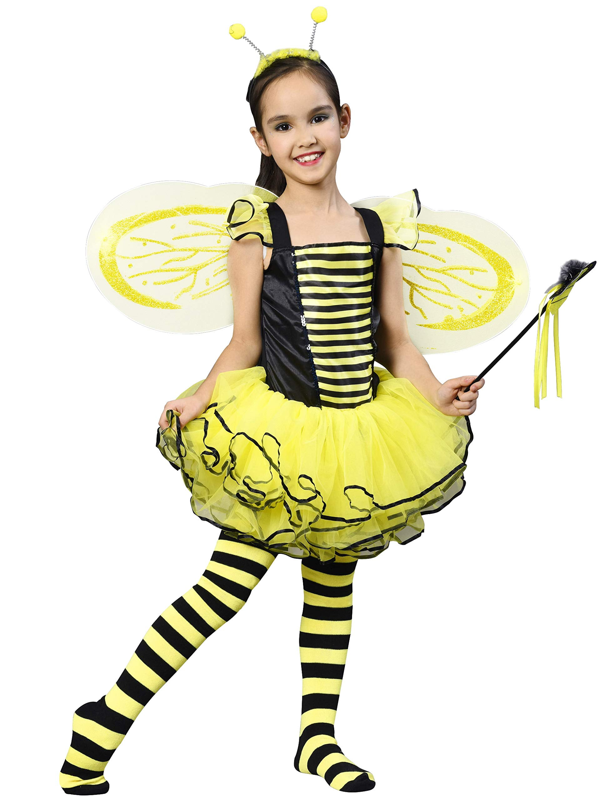 IKALI Girls Bumble Bee Costume with Wings, Fairy Fancy Dress Up ...