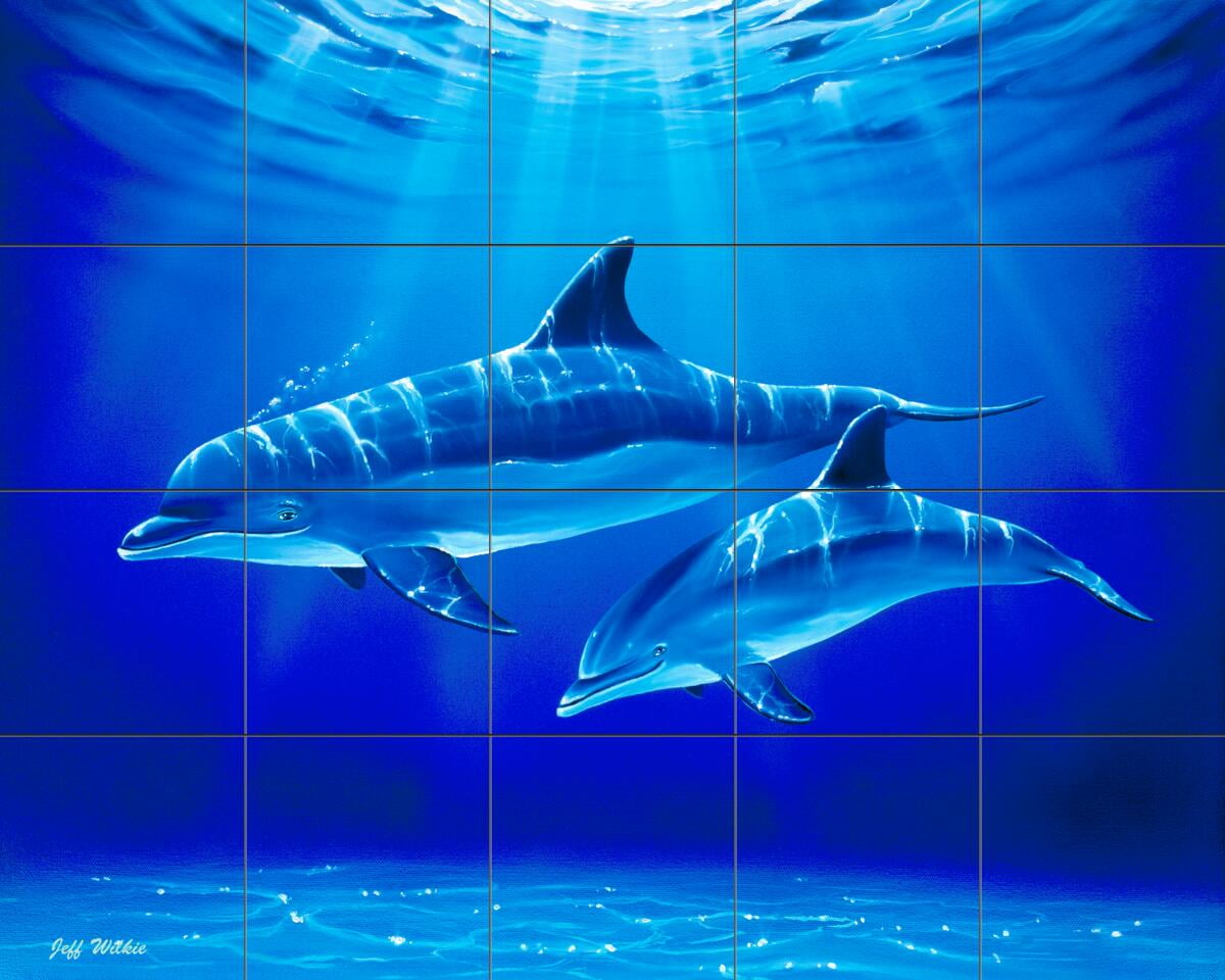 Tile Mural Bathroom Backsplash - Dolphin Dive - by Jeff Wilkie ...