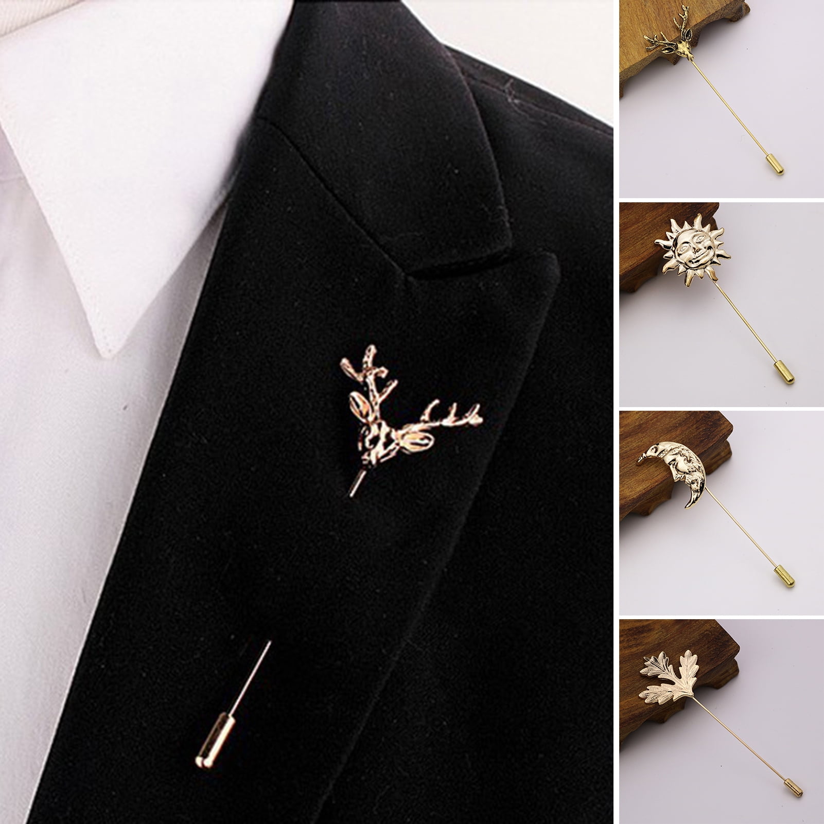 rygai Rabbit Brooch Animal Deer Sun Moon Feather Leaf Shape Retro Men ...