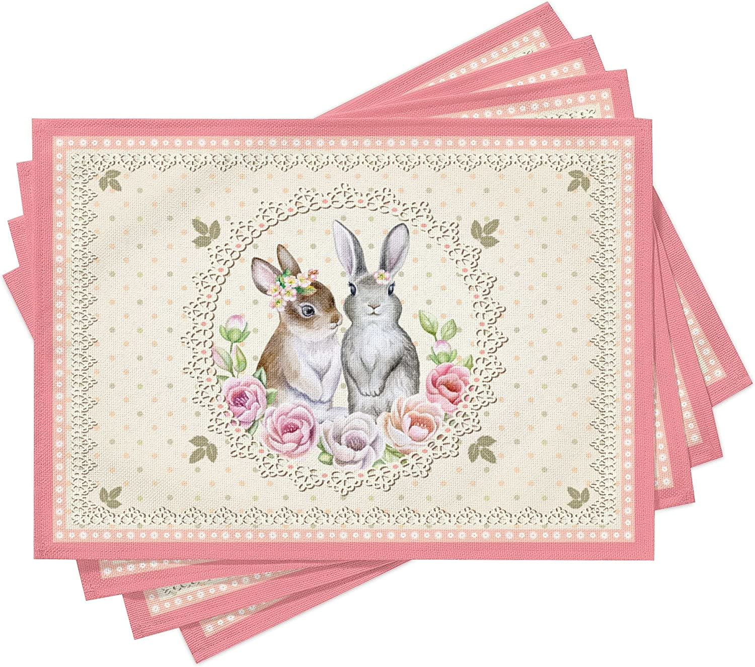 SPXUBZ Easter Placemats, Vintage Holiday Pink Cute Bunny Flowers 18x12 ...
